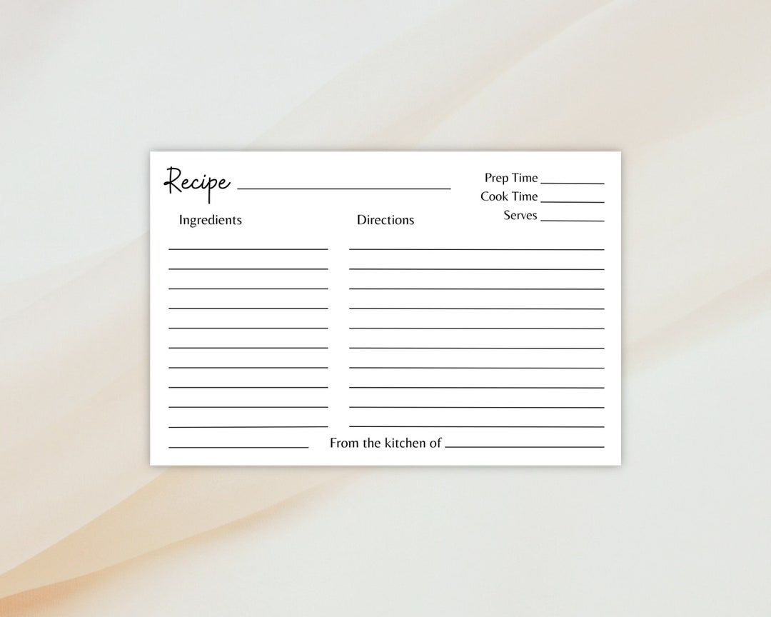 4x6 Recipe Card Printable, Recipe Card Minimalist, Downloadable Recipe ...