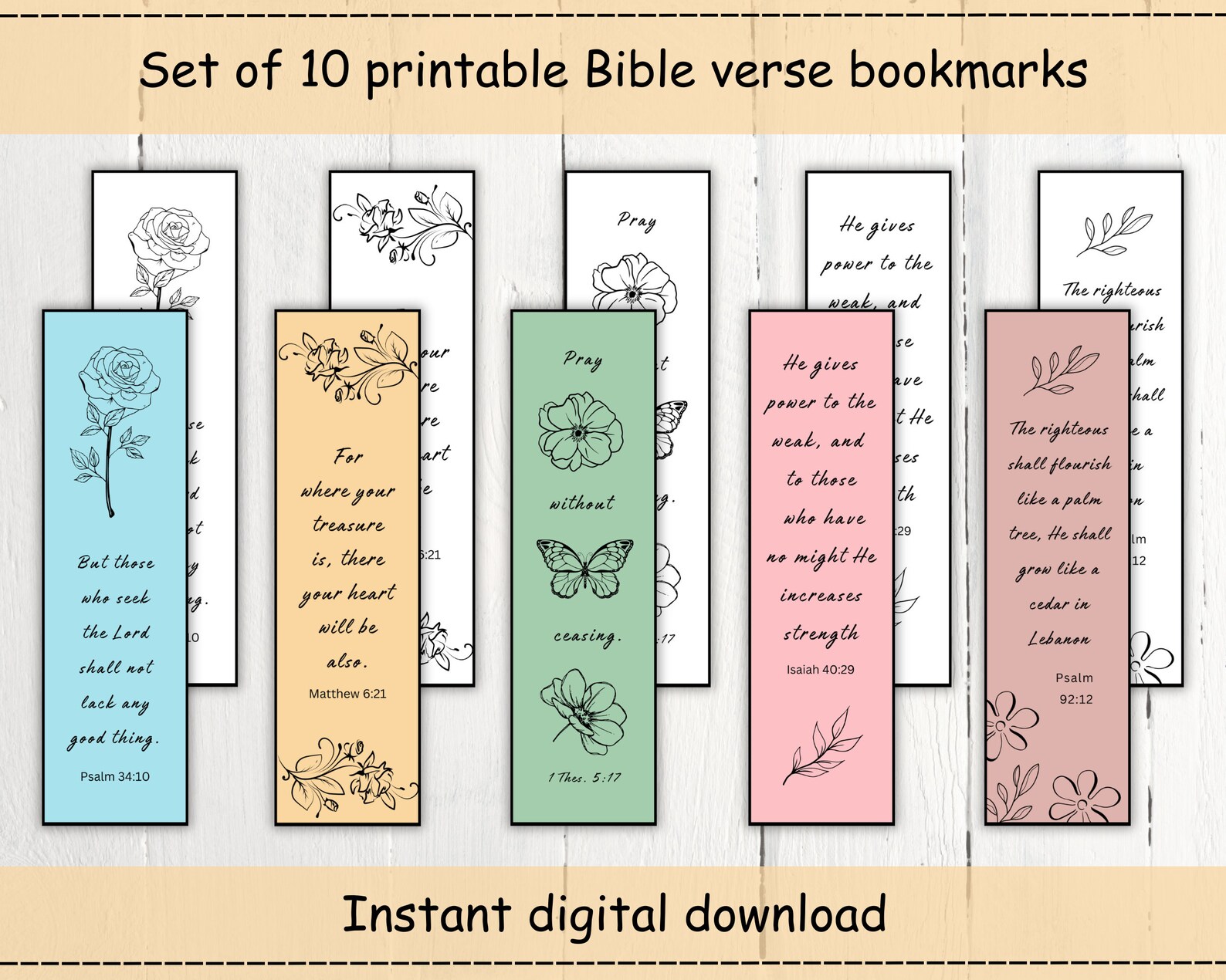 Bible Verse Bookmarks Set of 5 Printable, Scripture Bookmarks for ...