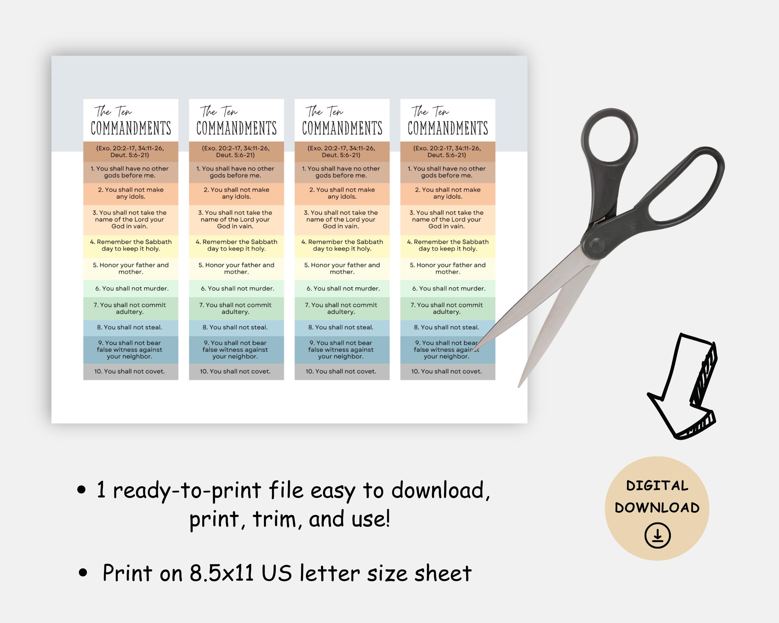 Ten Commandments, Ten Commandments Printable Bookmark, the Ten ...