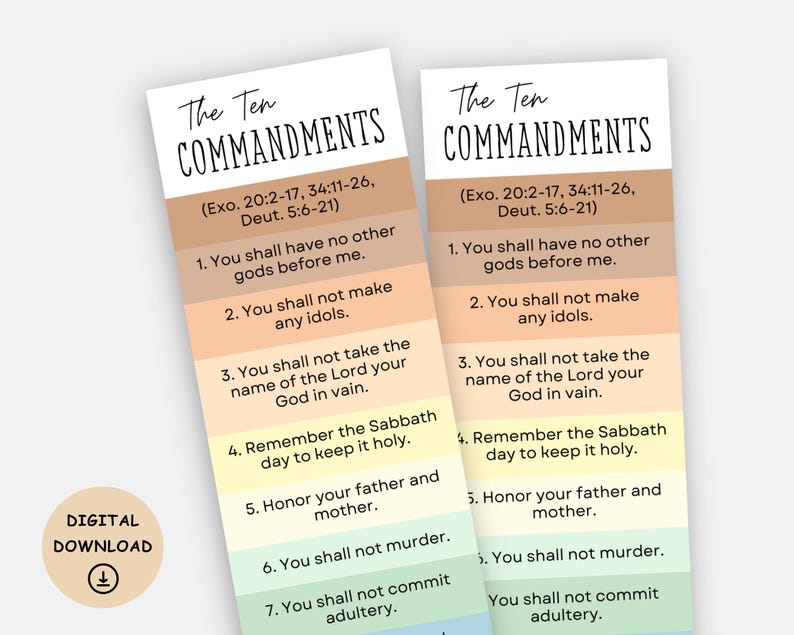 Ten Commandments, Ten Commandments Printable Bookmark, the Ten ...