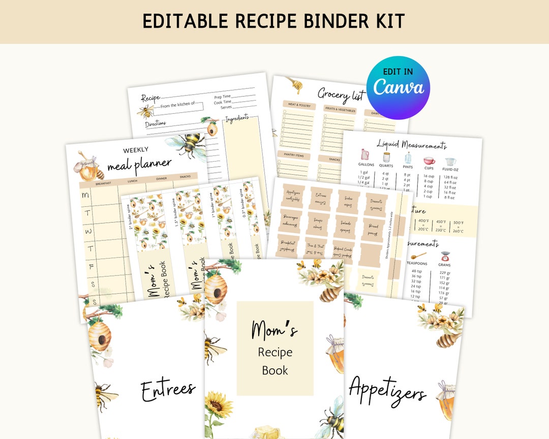 Recipe Book Template Canva, Printable Recipe Binder Kit, Recipe Binder ...