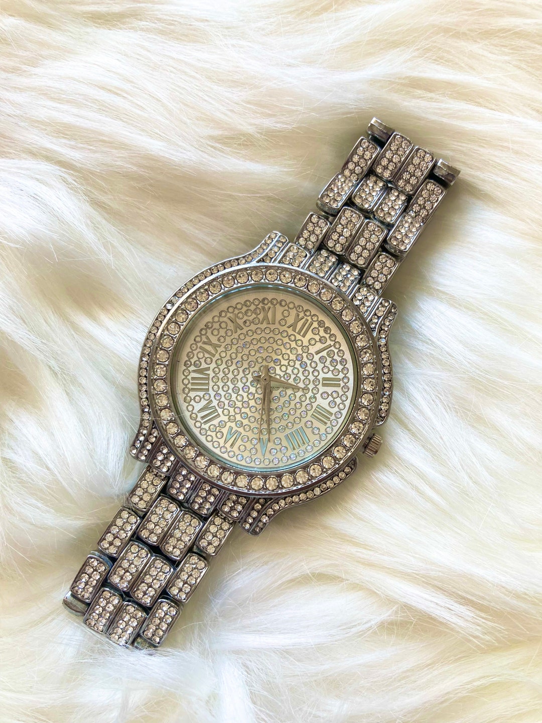 Silver Iced Out Watch Watch for Women Bling Bling Watch - Etsy