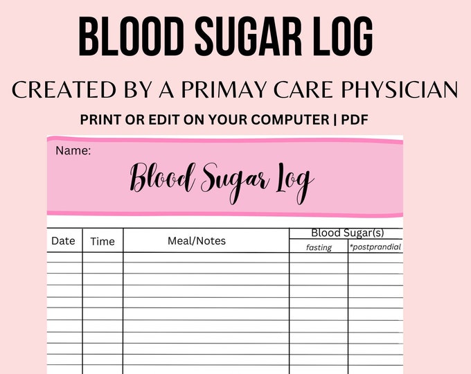 Printable Editable Blood Sugar Log, Blood Glucose Tracker, Blood Sugar ...