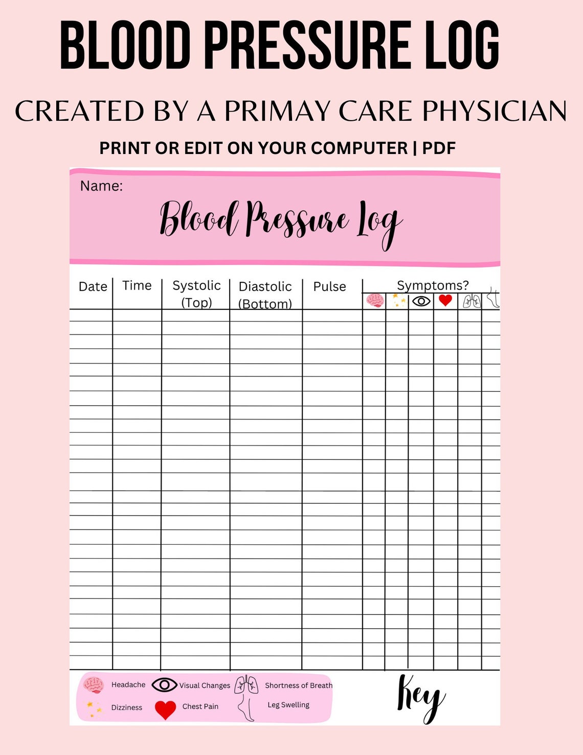 Printable Editable Blood Pressure Chart,symptomatic Blood Pressure ...