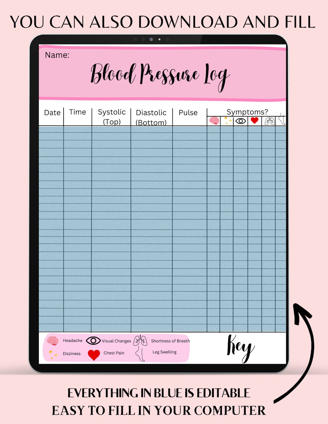 Printable Editable Blood Pressure Chart,symptomatic Blood Pressure ...