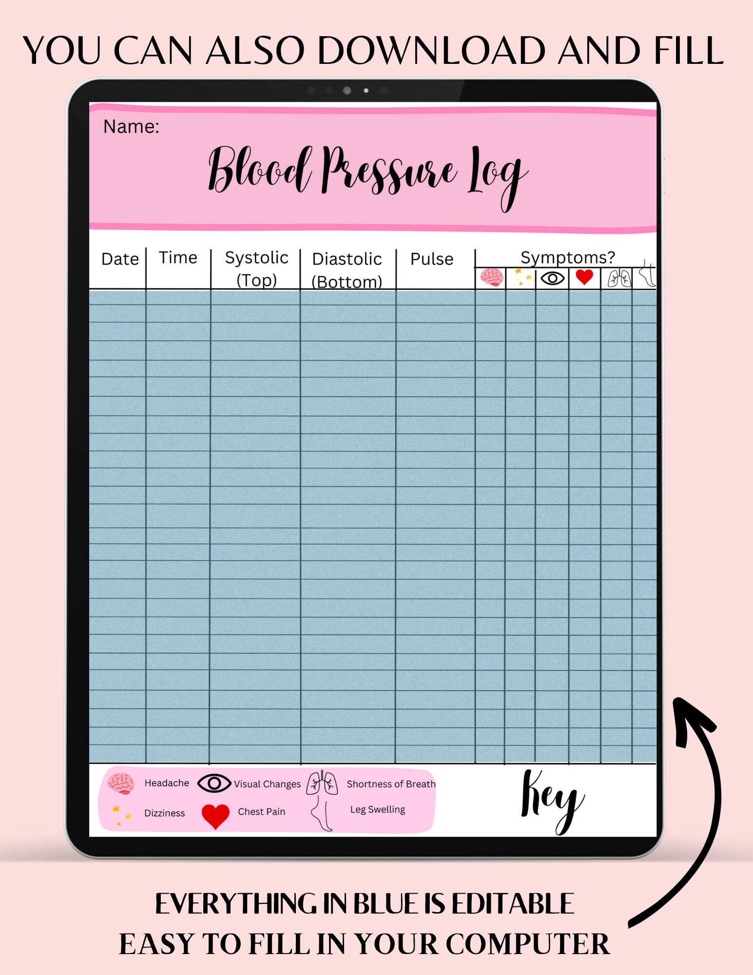 Printable Editable Blood Pressure Chart,symptomatic Blood Pressure ...