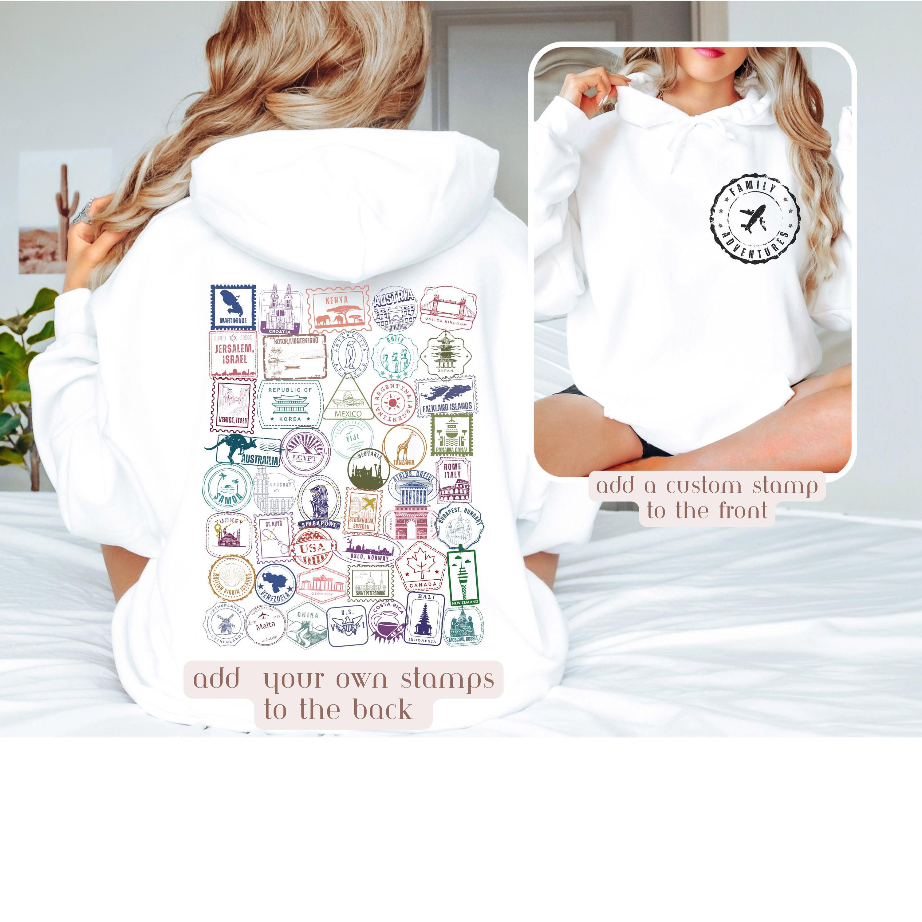 Custom Travel Stamps Hoodie, Personalized Countries Around the World ...