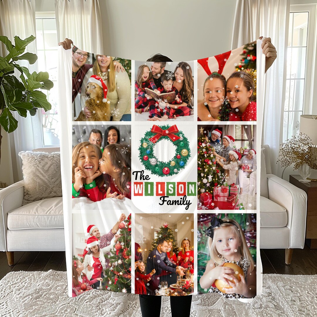 Personalized Family Name Picture Collage Blanket, Custom Christmas ...