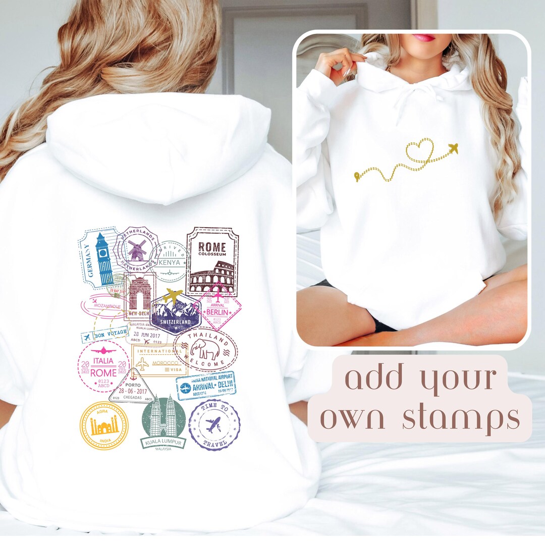 Custom Travel Stamps Hoodie, Personalized Countries Around the World ...