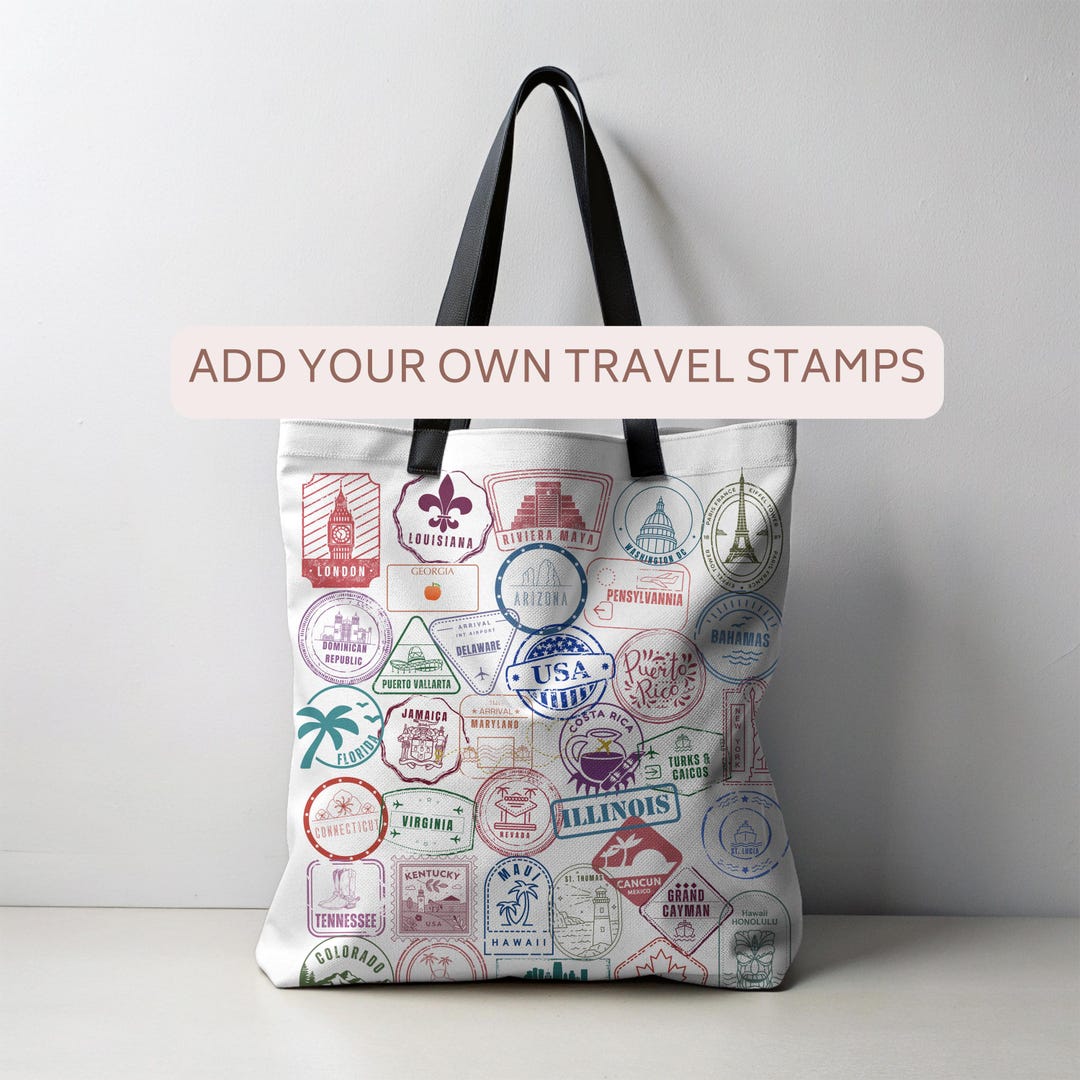 Create Your Own Tote Bag Design With Travel Stamps From Countries ...