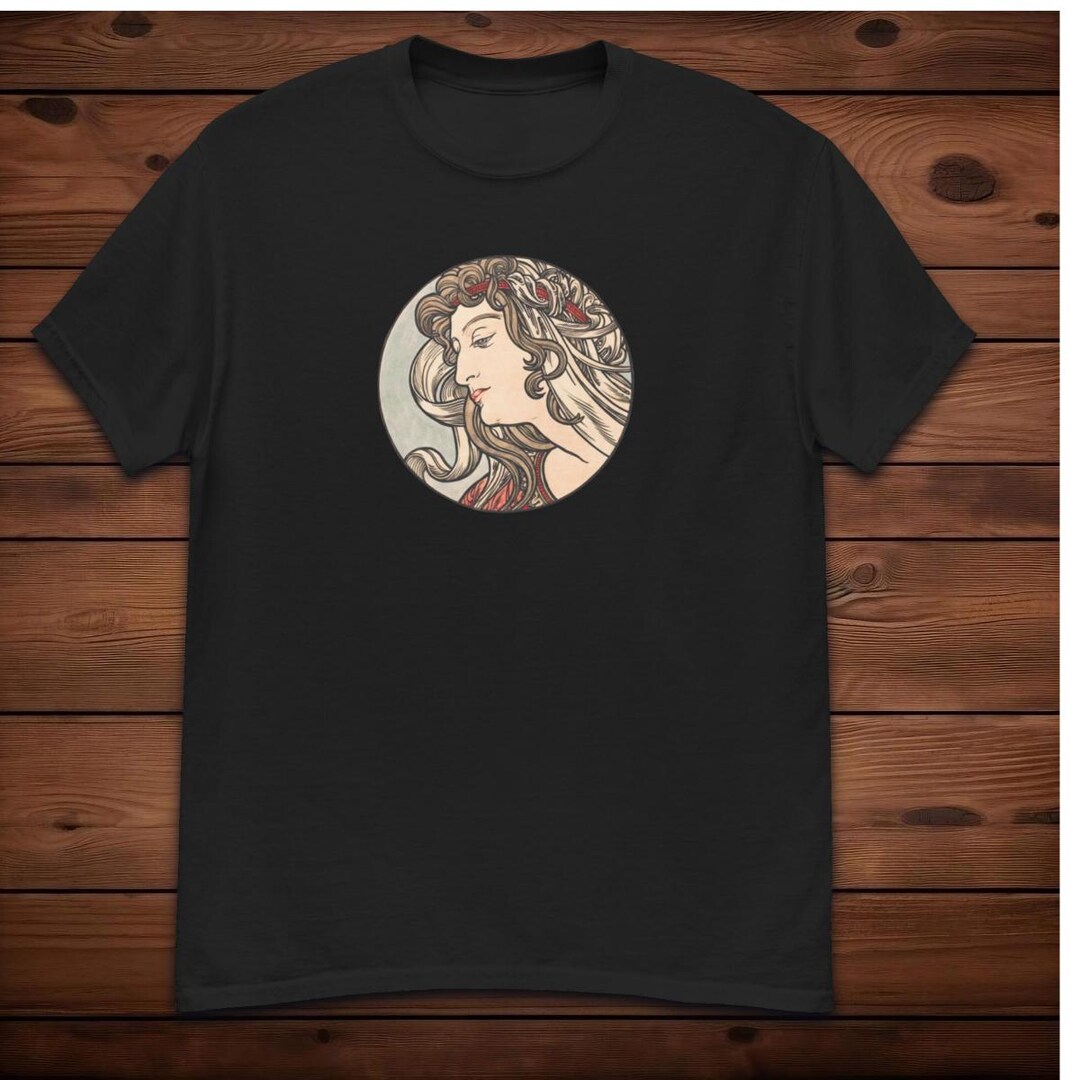 Mucha Art Nouveau T-shirt: Stained Glass Window Design, Unisex Cotton ...