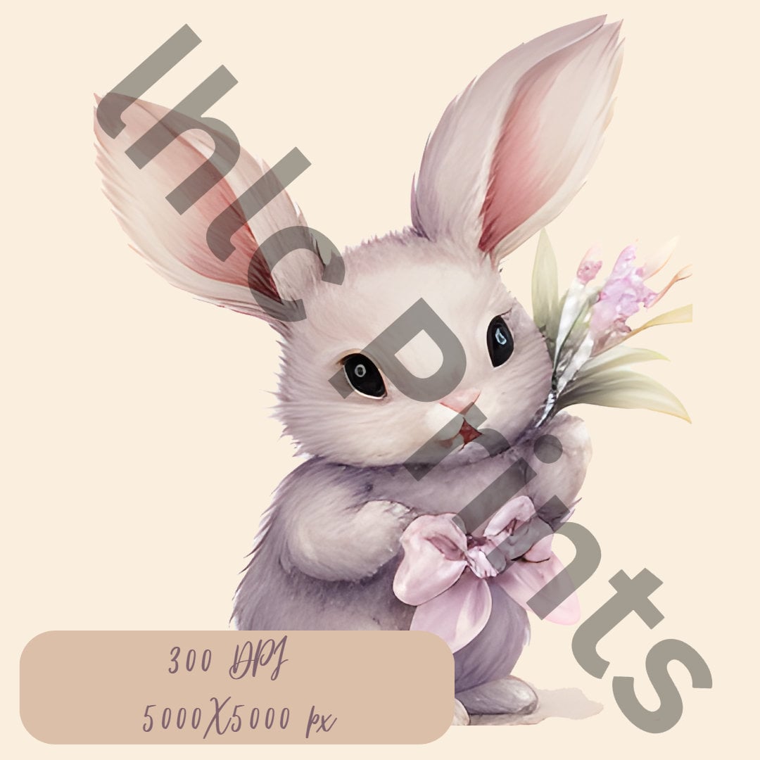 14 Bunnies With Flowers Pngs, Bunny Clipart, Cute Bunny,commercial Use ...