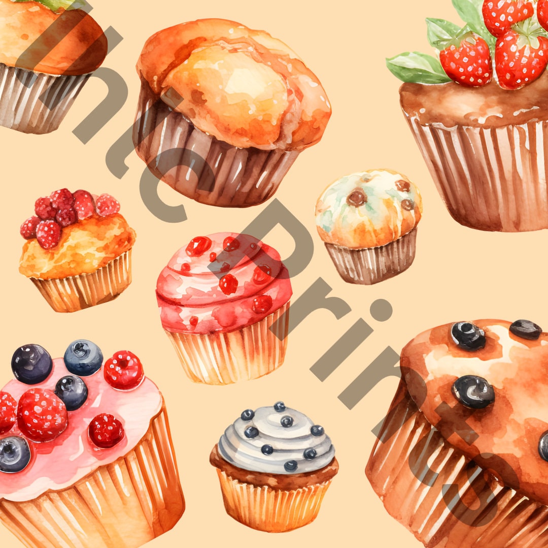 Muffin Clipart Cupcake Clipart Food Clipart Watercolor - Etsy