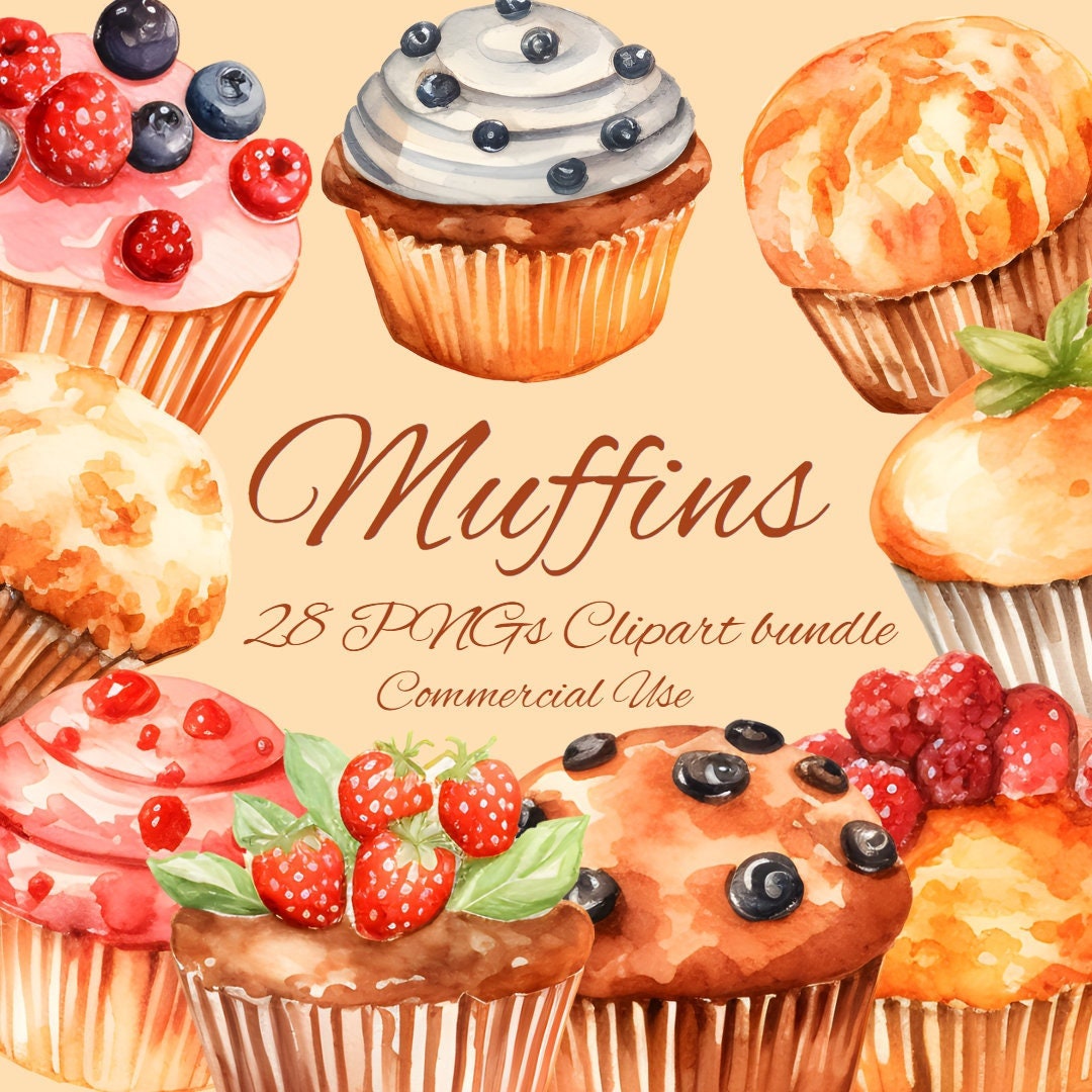 Muffin Clipart Cupcake Clipart Food Clipart Watercolor - Etsy
