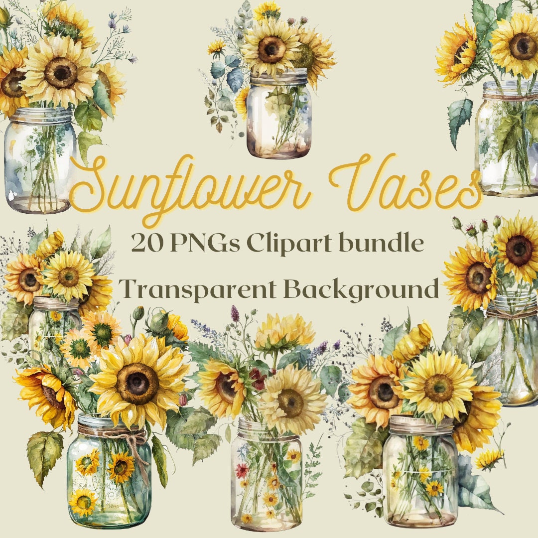 Watercolor Floral Sunflowers Bouquet Vase Clipart Fall Flowers - Etsy