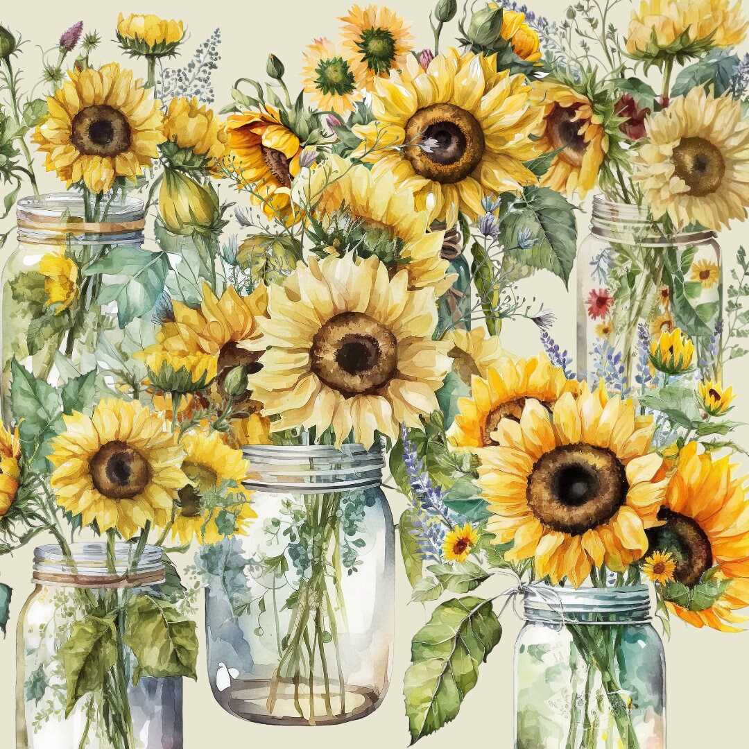 Watercolor Floral Sunflowers Bouquet Vase Clipart Fall Flowers - Etsy