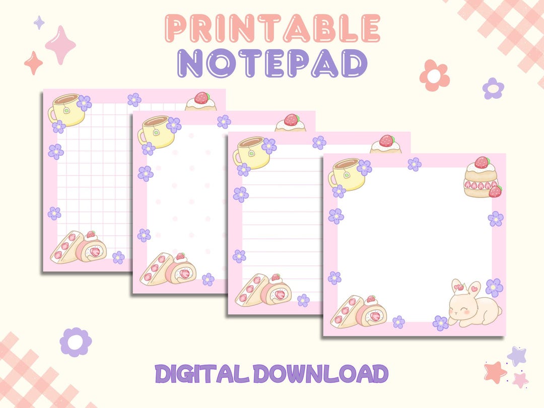 Tea Party Printable Notepad, Kawaii Memo Sheet, Cottagecore Aesthetic ...