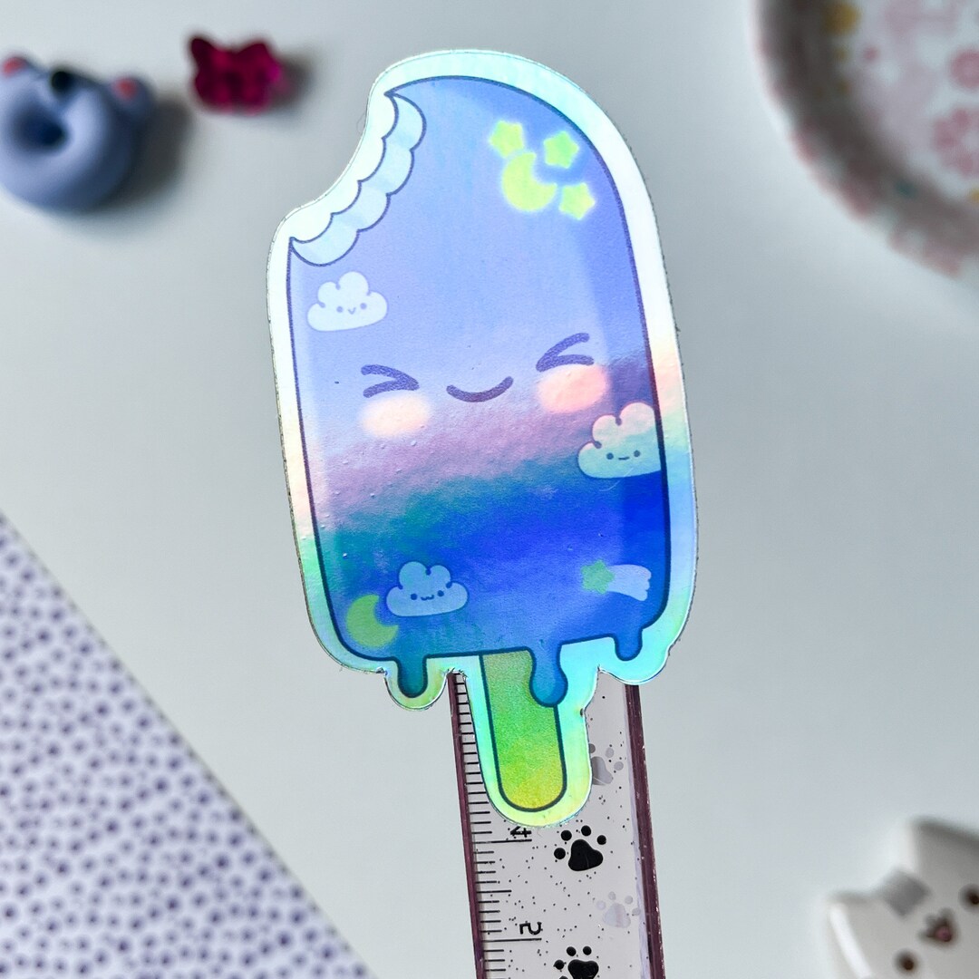 Kawaii Popsicle Sticker – Holographic Dessert Vinyl Decal – Cute ...