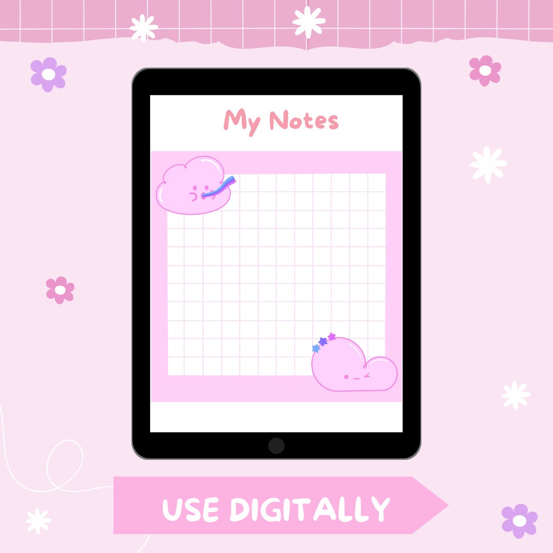 Cute Cloud Printable Notepad Cute Stationery Digital Download Kawaii ...
