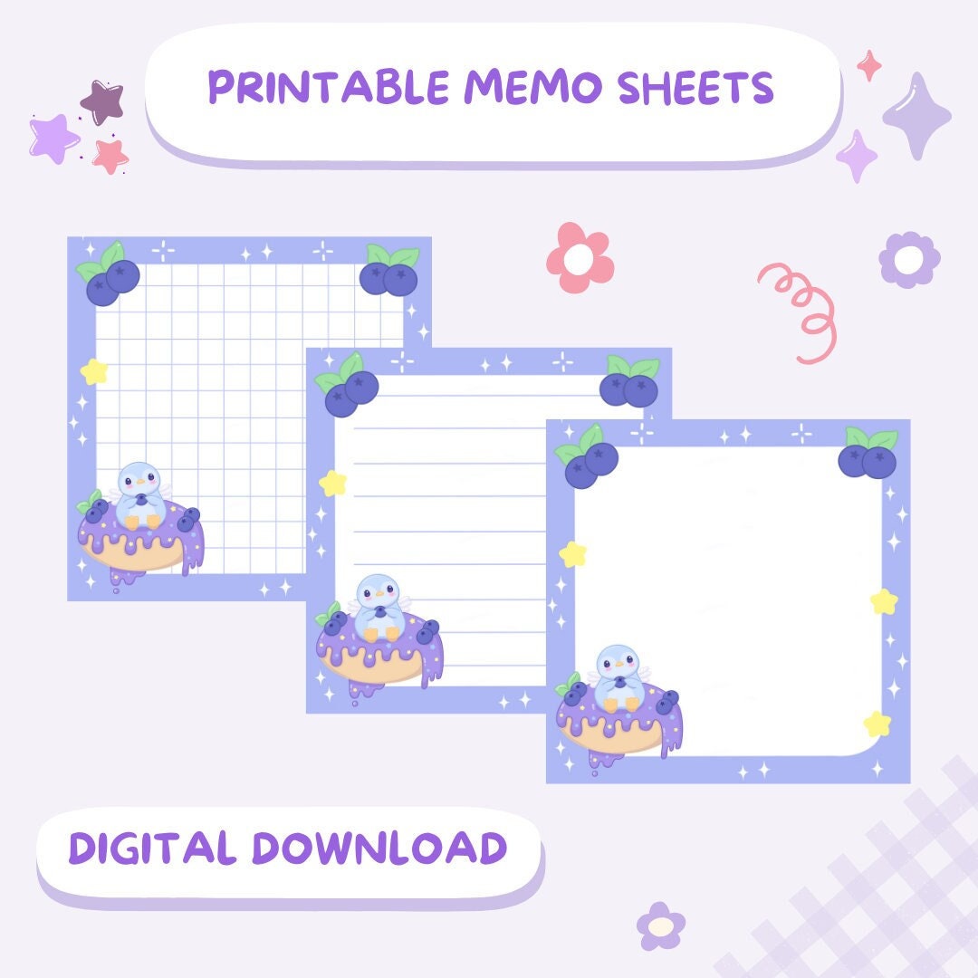 Blueberry Donut Printable Notepad - Kawaii Memo Pad - Digital ...
