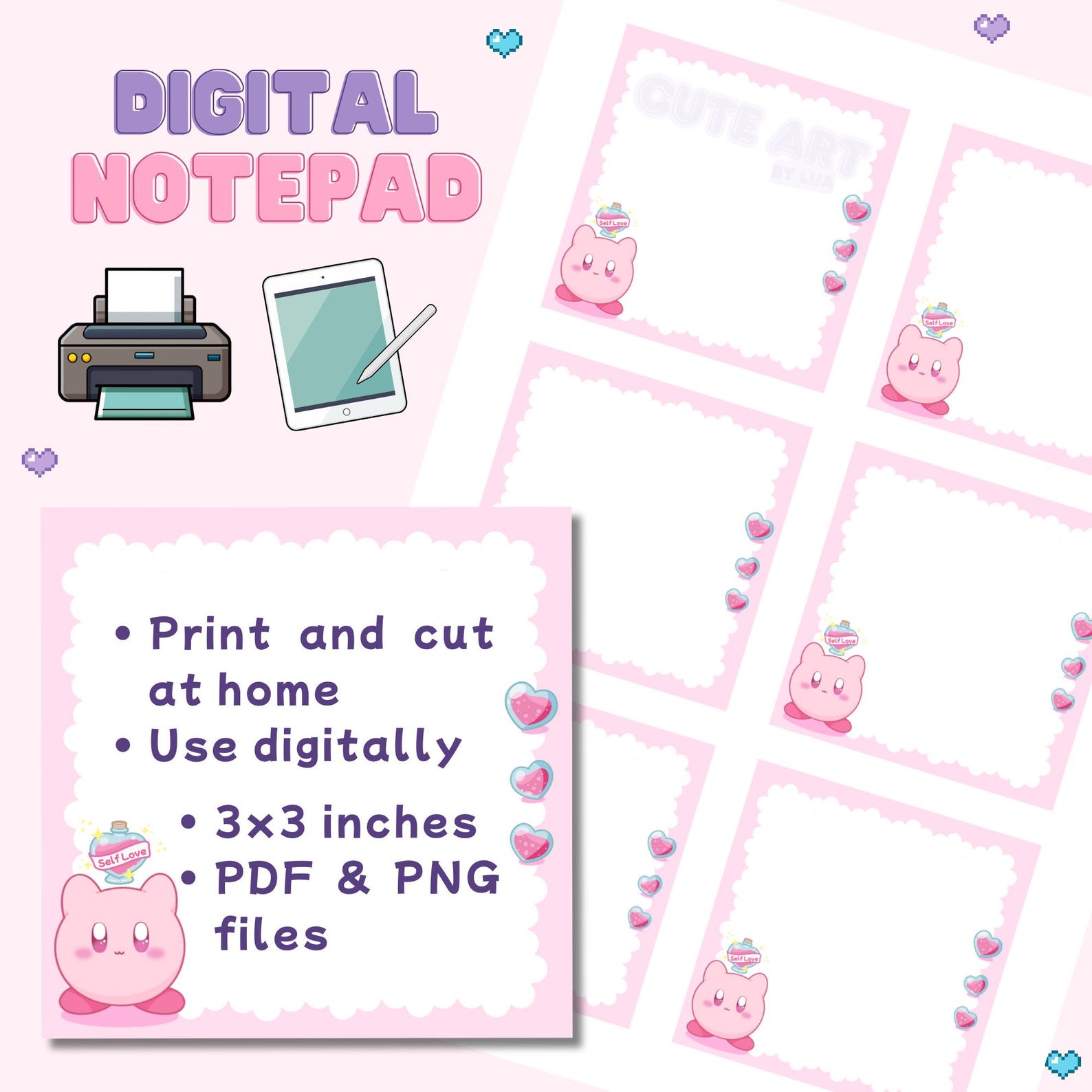 Kirby Digital Notepad, Kawaii Pink Aesthetic Memo Sheet, Pastel Gamer ...