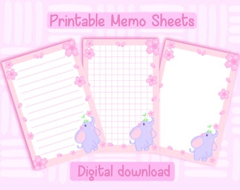 Printable Memo Sheets, Digital Download, Kawaii Stationary, Kawaii Memo ...