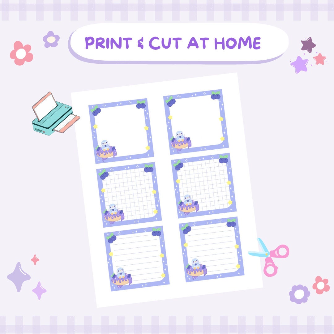 Blueberry Donut Printable Notepad - Kawaii Memo Pad - Digital ...