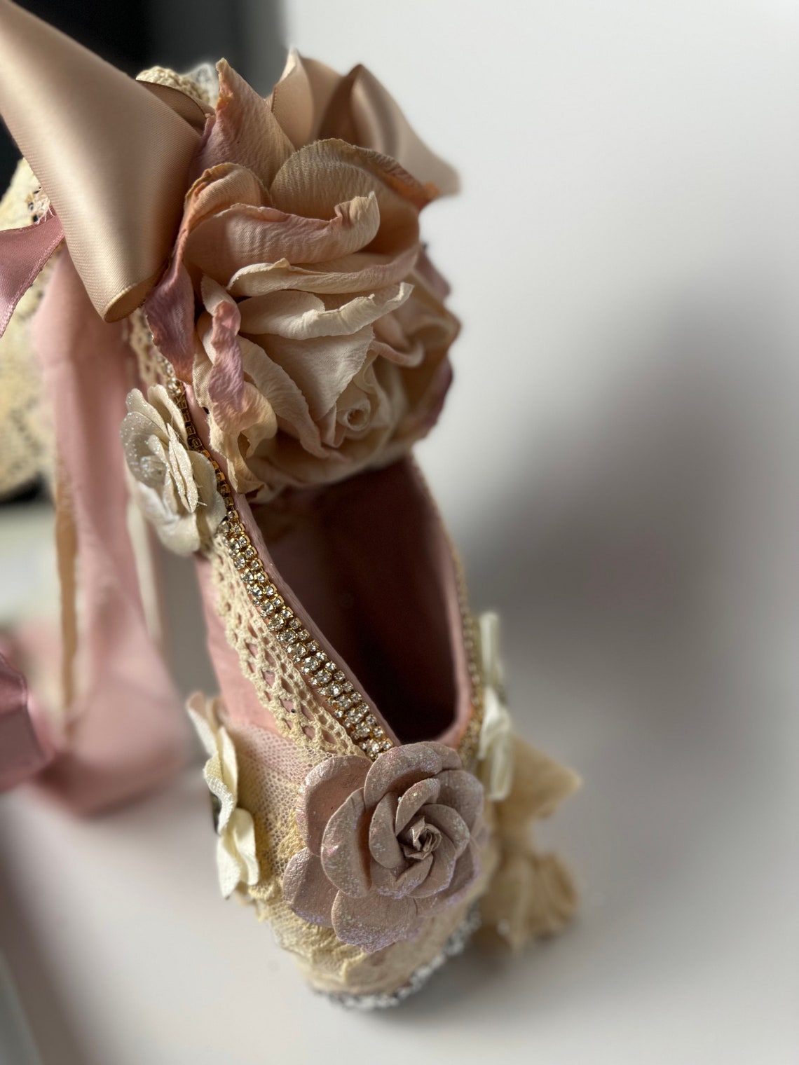 Decorative Pointe Satin Pink Ballet Shoe Roses Ribbon Bows Sparkle ...