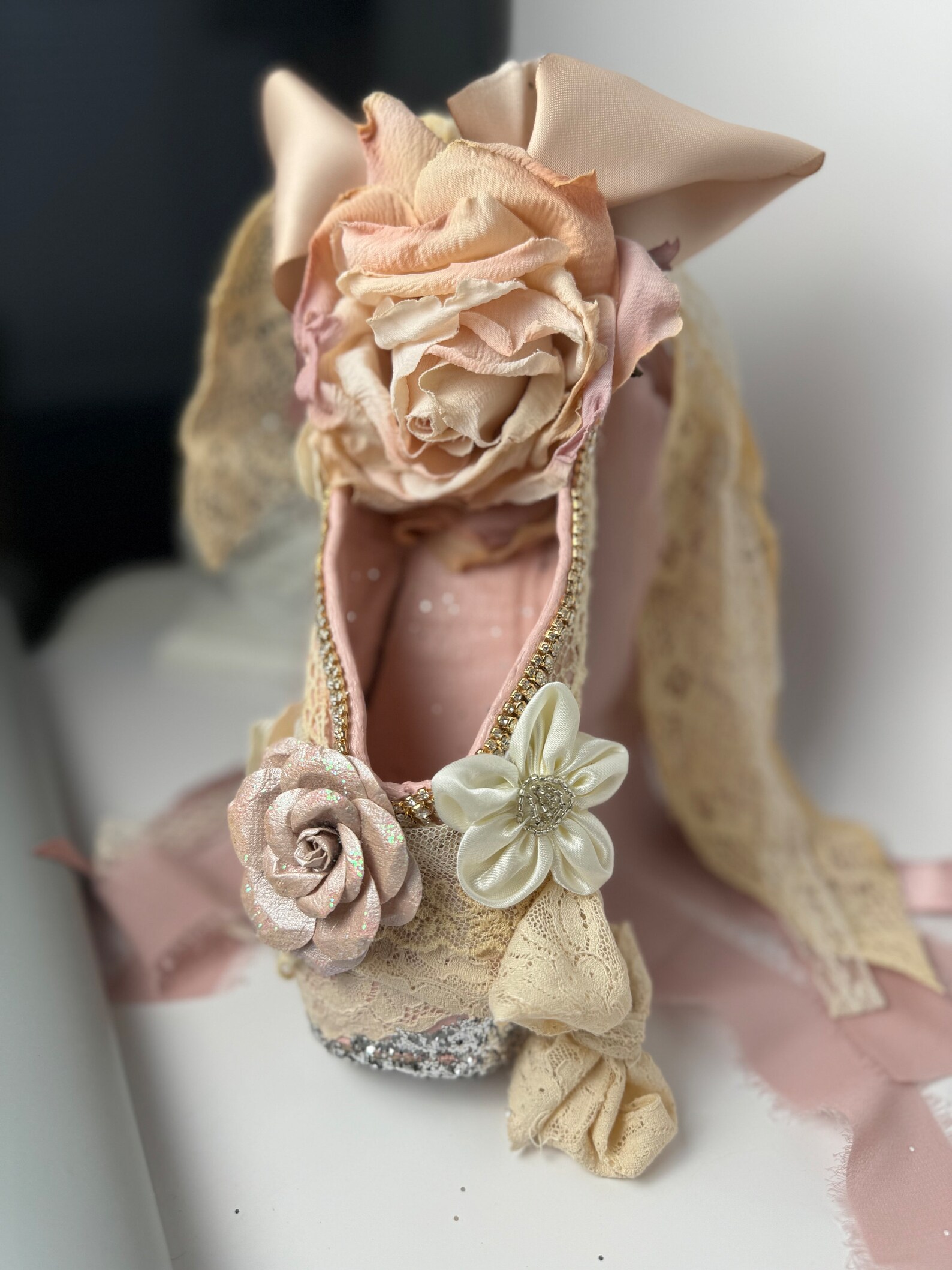 Decorative Pointe Satin Pink Ballet Shoe Roses Ribbon Bows Sparkle ...