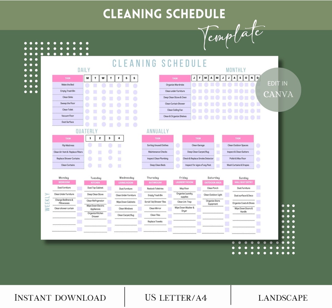 Editable Cleaning Planner, Cleaning Checklist,cleaning Schedule, Weekly ...