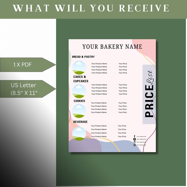 Cake Price List, Minimalist Price List, Bakery Menu Template, Bakery ...