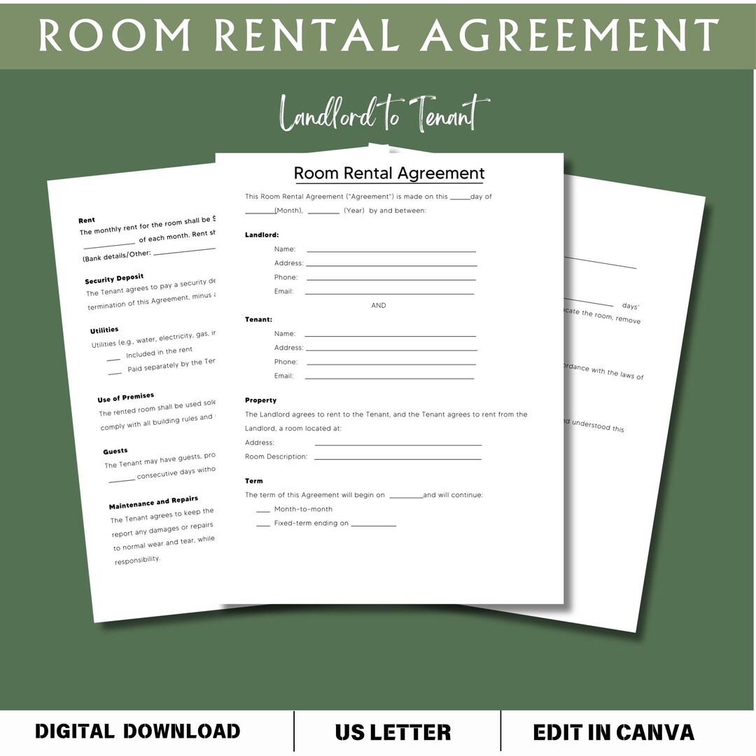 Printable Room Rental Agreement, Editable Room Tenancy Agreement,rent ...
