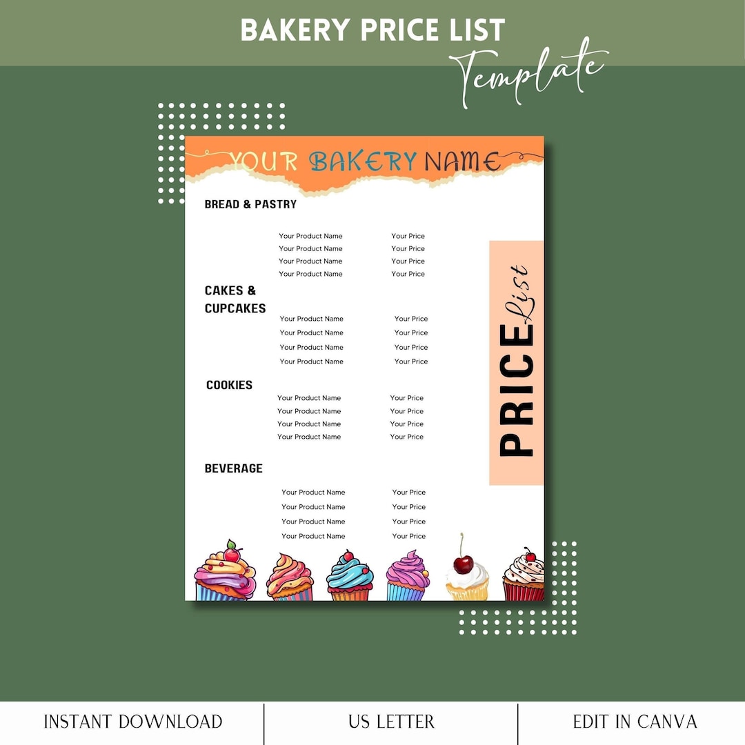 Cake Price List, Minimalist Price List, Bakery Menu Template, Bakery ...