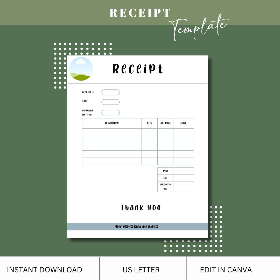 Printable Receipt Form , Small Business Receipt Book, Sales Receipt ...