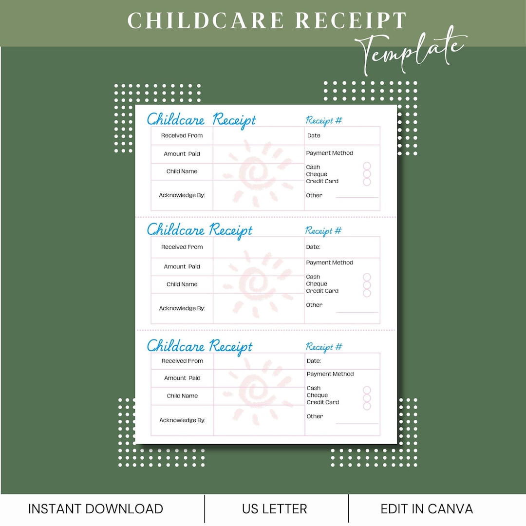 Childcare Receipt, Daycare Receipts, Receipt Daycare Services ...