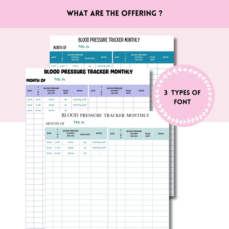 Blood Pressure Log Printable Tracker Monthly Blood Pressure Chart ...