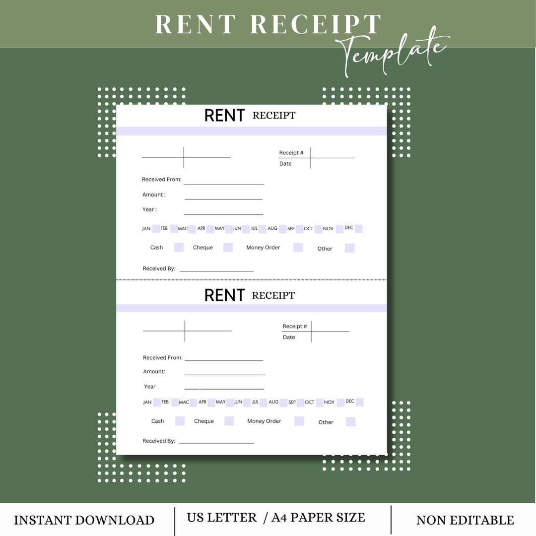 Printable Rent Receipt for Payment,landlord Tenant Rental Receipt ...