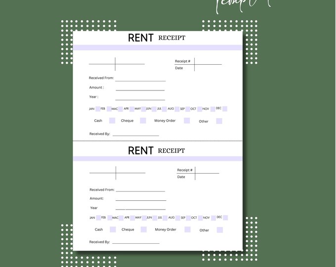 Printable Rent Receipt Template • Customizable Rental Receipt for ...