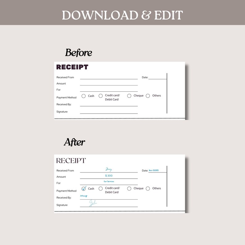 Editable Receipt Template: Printable Cash/rent Form (canva Template) - Etsy