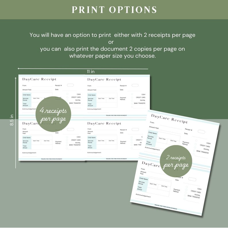 Daycare Receipt, Daycare Invoice, Childcare Receipt, Printable Receipt ...