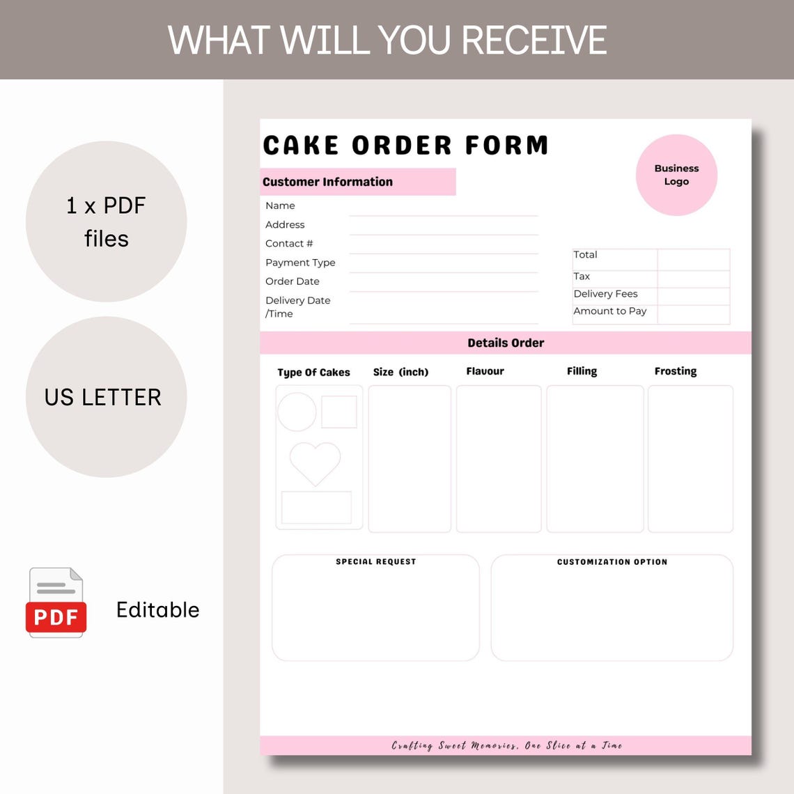 Editable Cake Order Form Template: Bakery Business Invoice (PDF ...