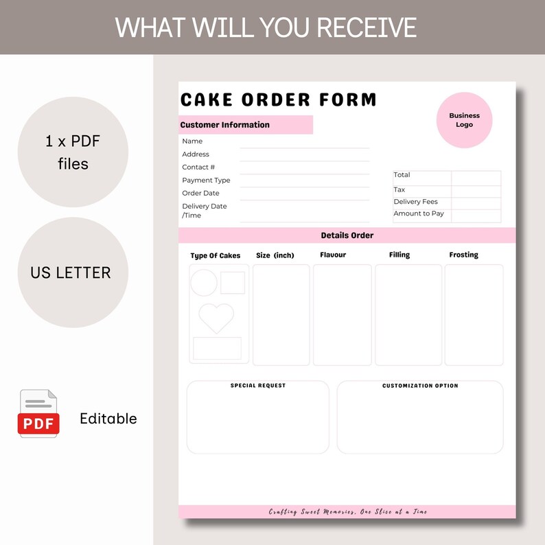 Editable Cake Order Form Template: Bakery Business Invoice (PDF ...