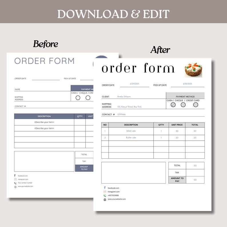 Order Form Template Editable in CANVA : Small Business Invoices ...