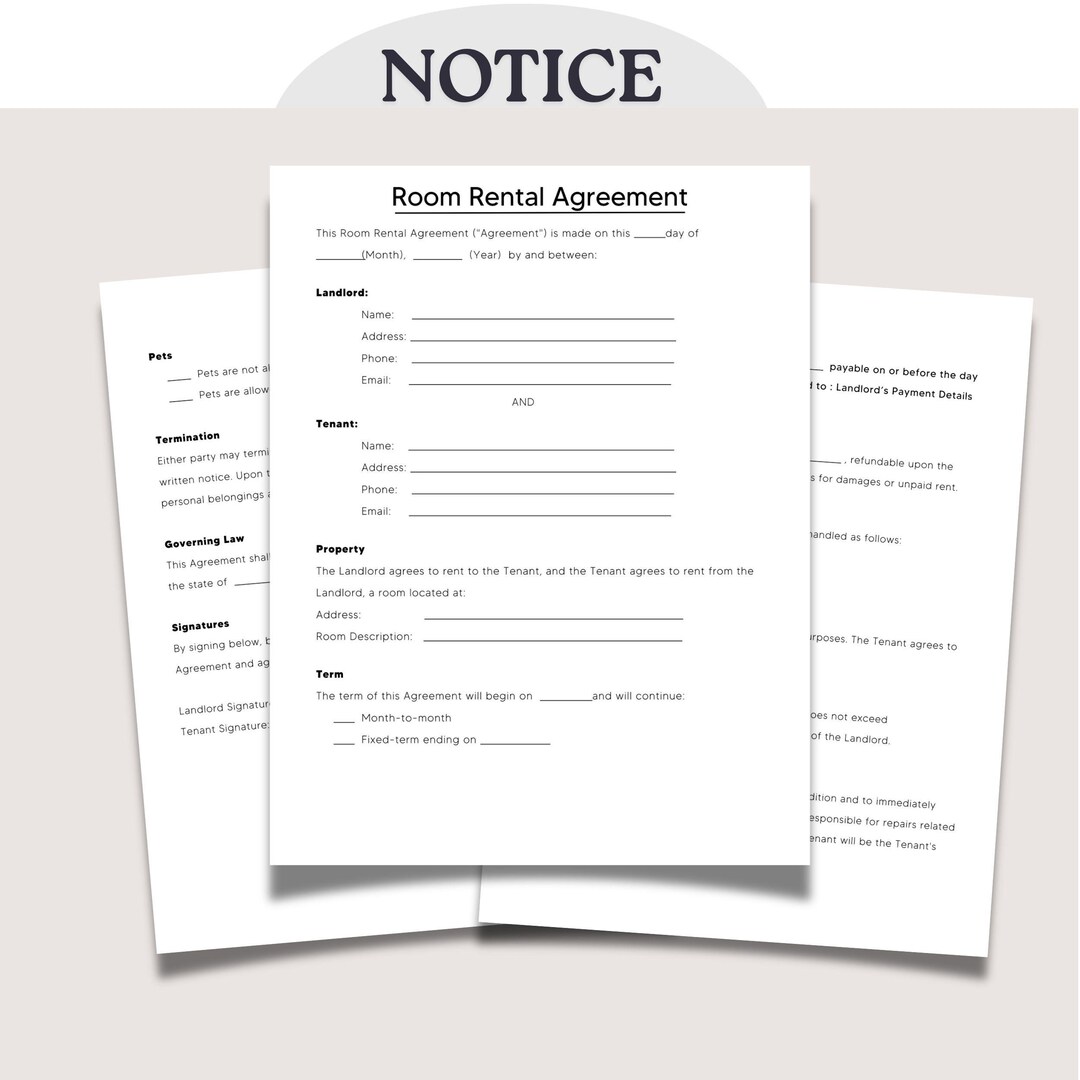 Room Rental Agreement Template: Editable Tenancy Contract (digital ...
