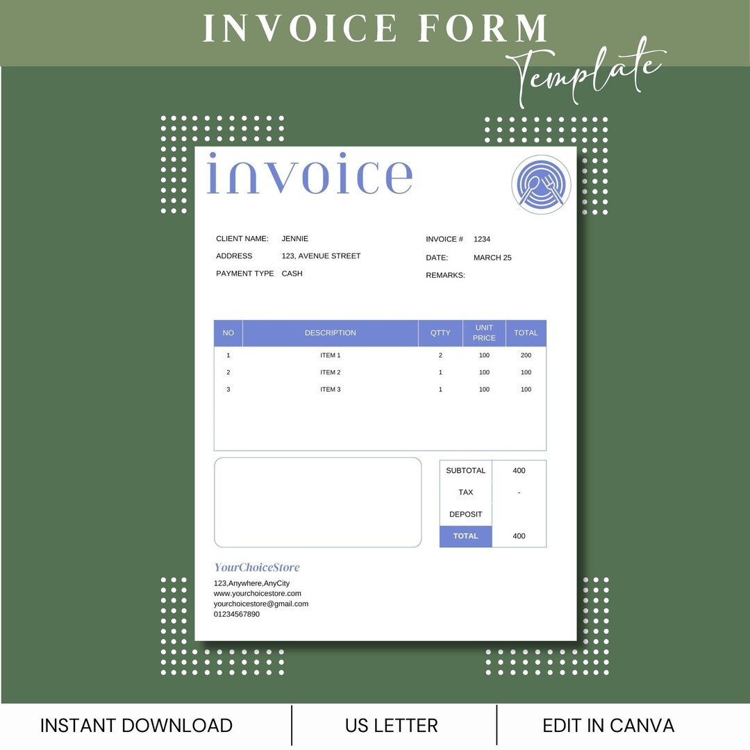 Plantilla de factura editable, factura minimalista, formulario de ...