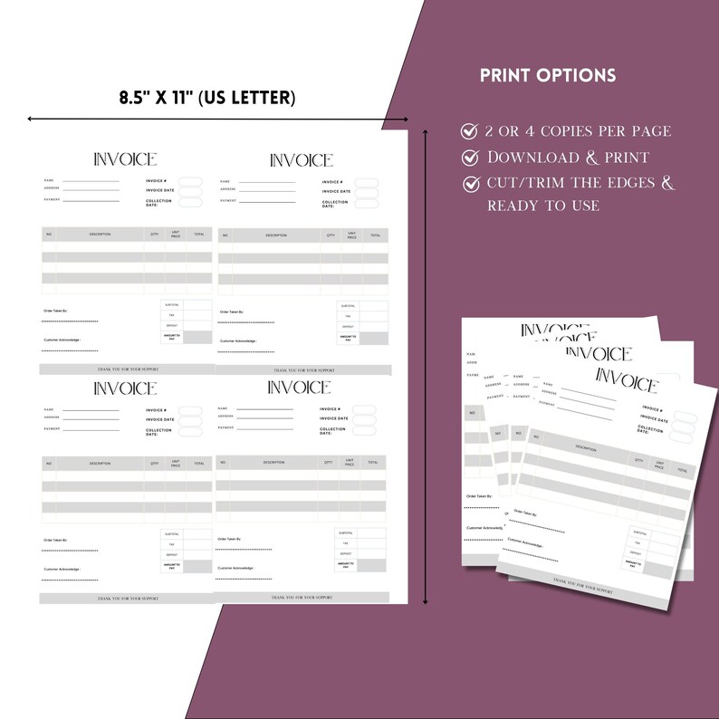 Small Business Invoice Template , Digital Download Form, Sales Sheet ...