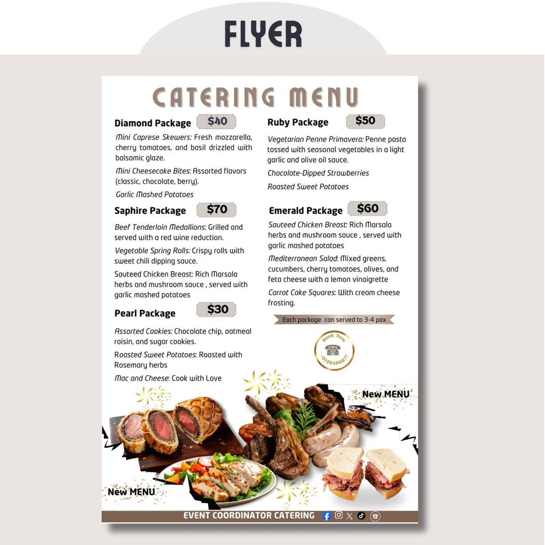Editable Restaurant Catering Menu Template Canva Flyer (US Letter & A4 ...