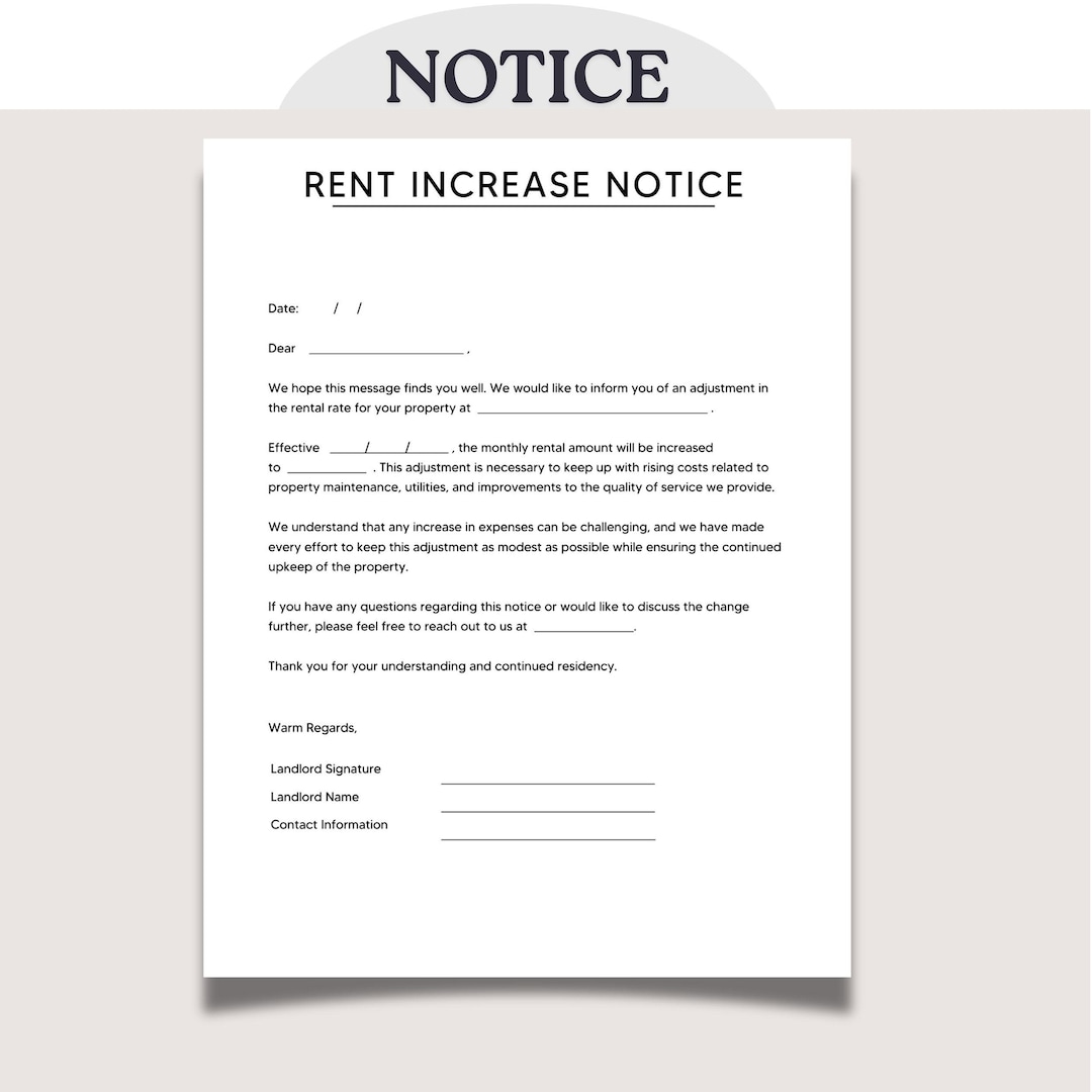 Rent Increase Notice Template: Landlord Letter, Editable in Canva (PDF ...