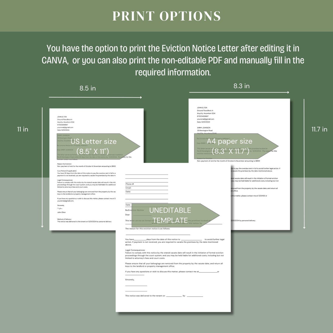 Editable Eviction Notice Template for Landlords (digital Download, A4 ...