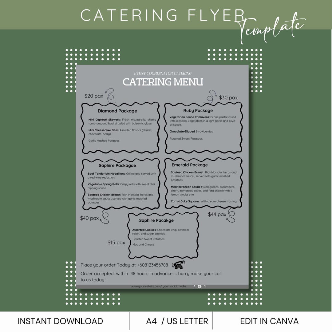 Printable Catering Menu Flyers Editable in Canva for Business Owner ...